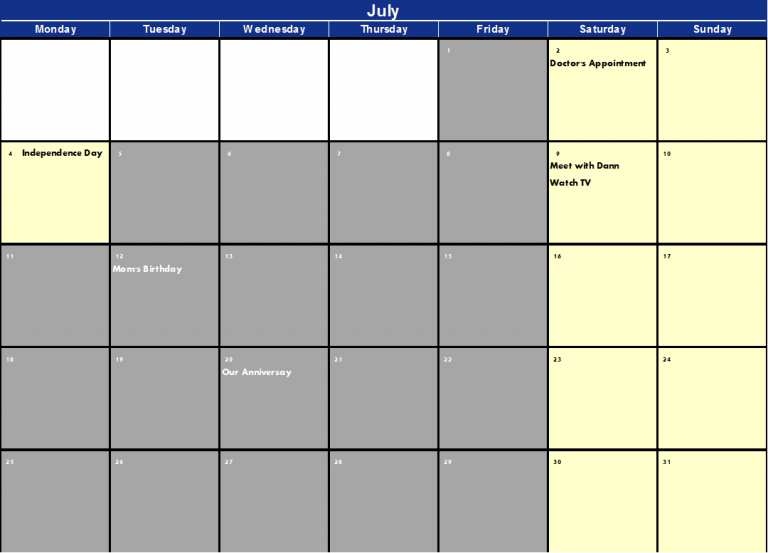 Excel Calendar Generator - generate calendar in Excel VBA